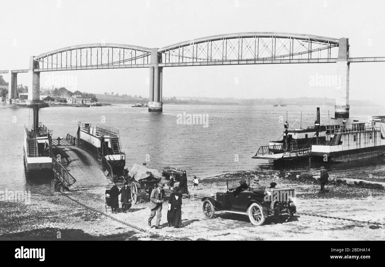 Saltash, the Ferry and Royal Albert Bridge 1924 Stock Photo - Alamy