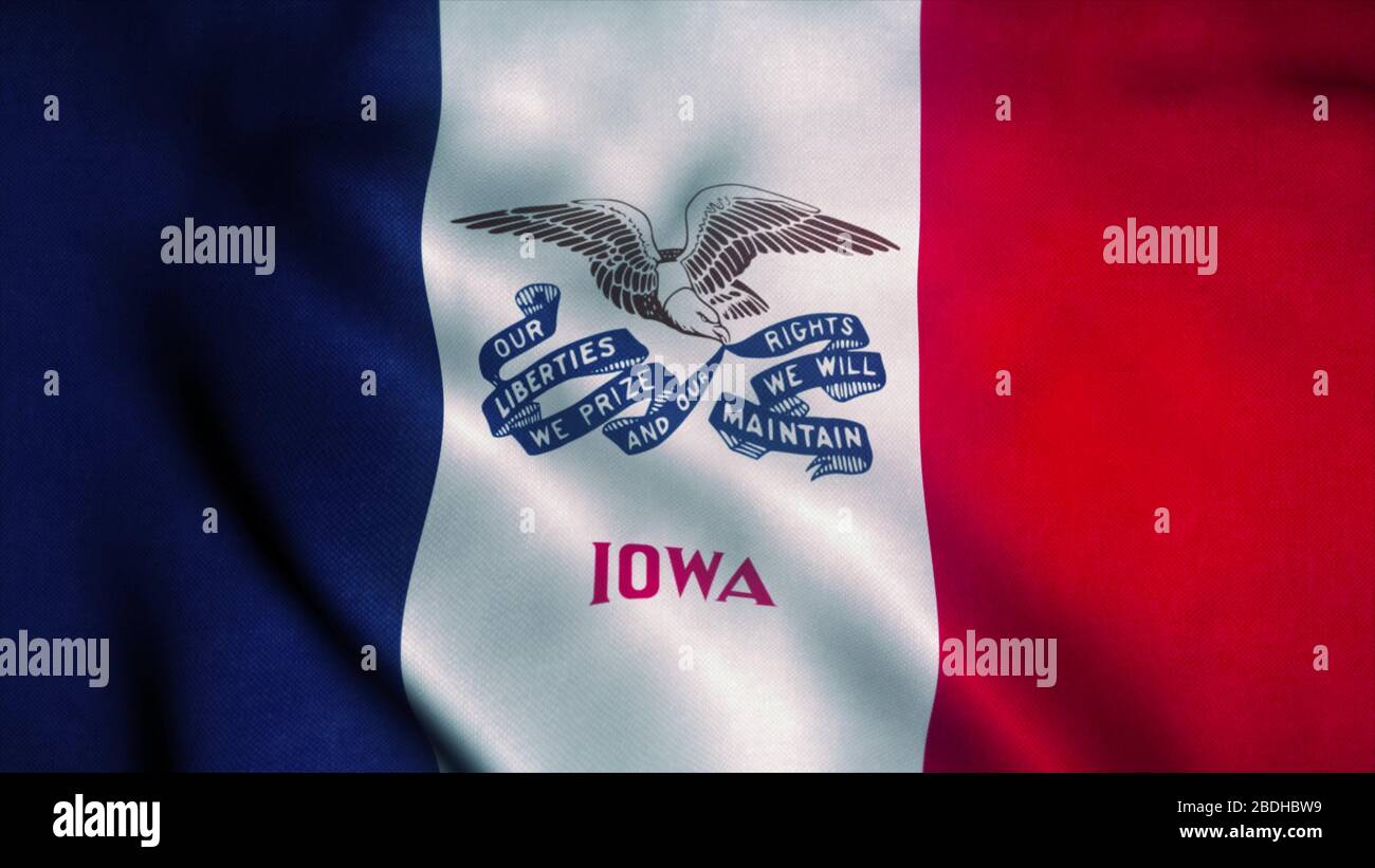 Iowa flag waving in the wind. USA state flag. Sign of Iowa. 3d ...