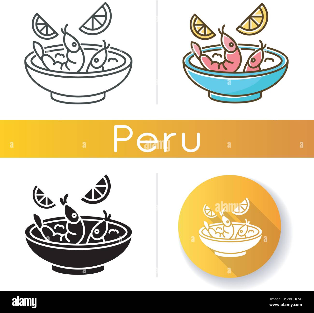Ceviche icons set. Peruvian national dish. Latin american cuisine main ...