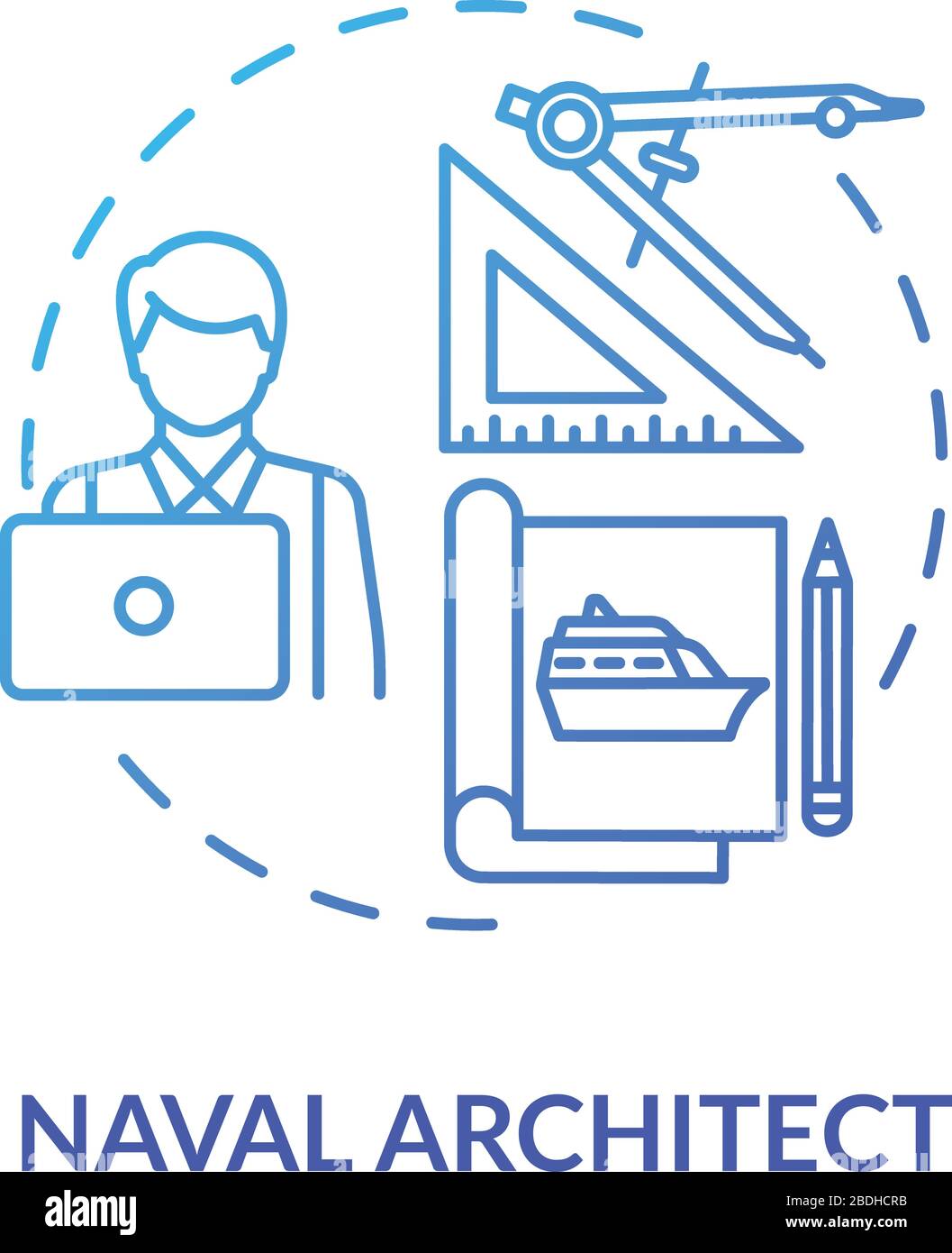 Naval architect blue concept icon. Professional maritime worker ...