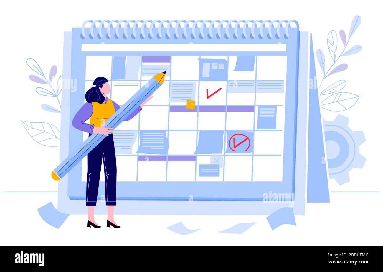 Business woman check calendar. Planning day, work month projects ...