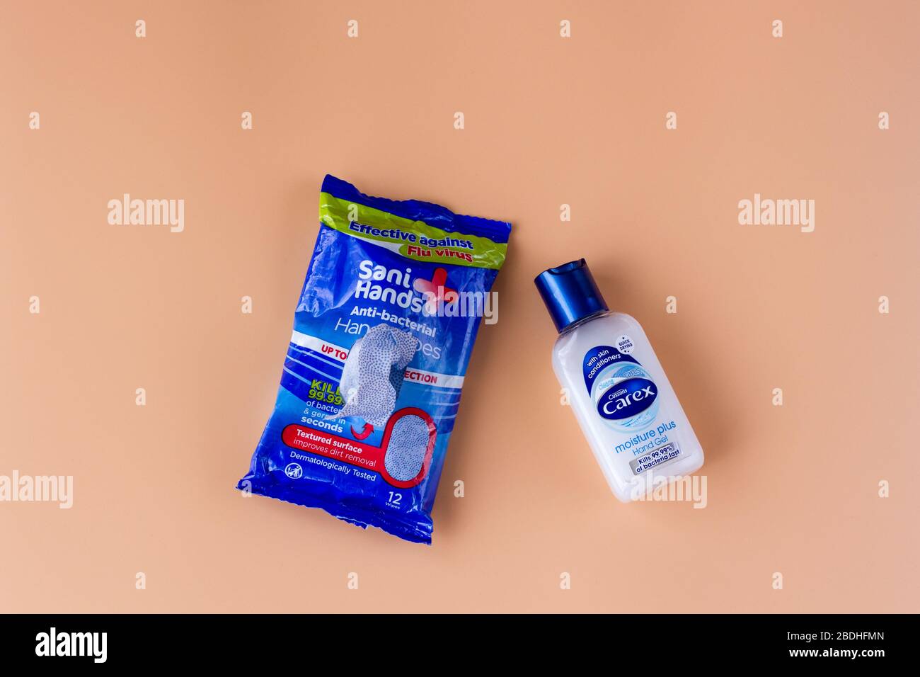 Anti-bacterial hand cleaning wipes and sanitizer/sanitiser gel Stock ...