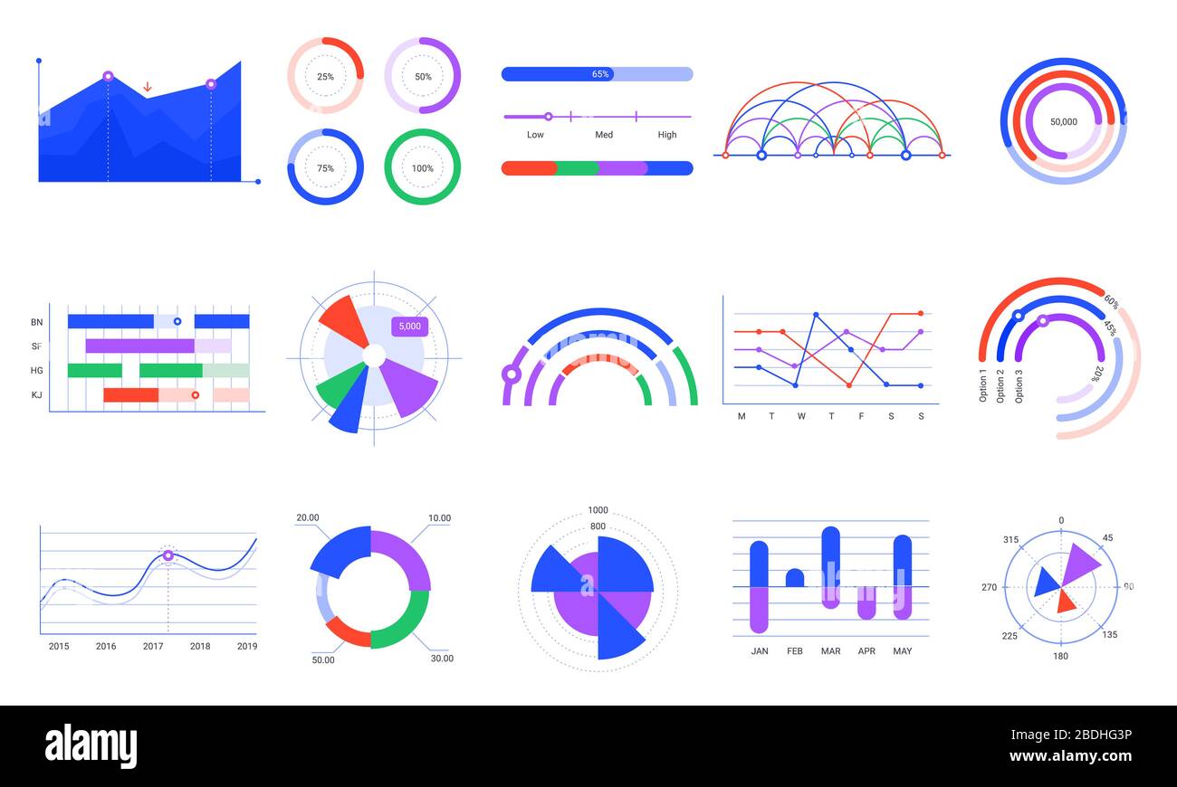 Graph charts. Colorful diagrams, statistics dashboard chart and ...