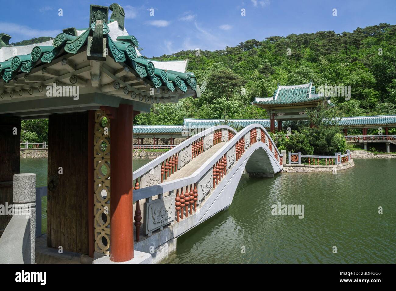 Pavilion in the park on Mount Ryongak, North Korea Stock Photo - Alamy