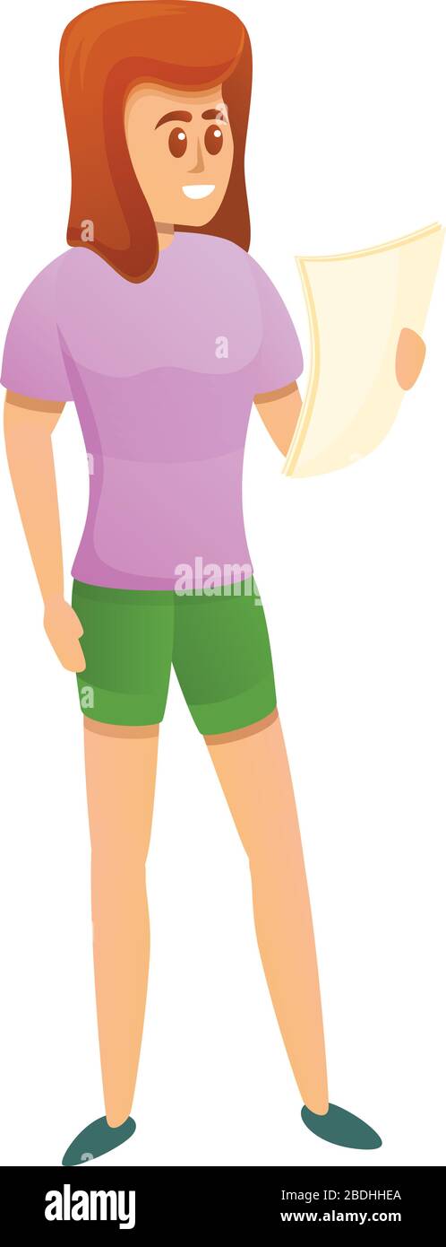 Student girl reading papers icon. Cartoon of student girl reading ...