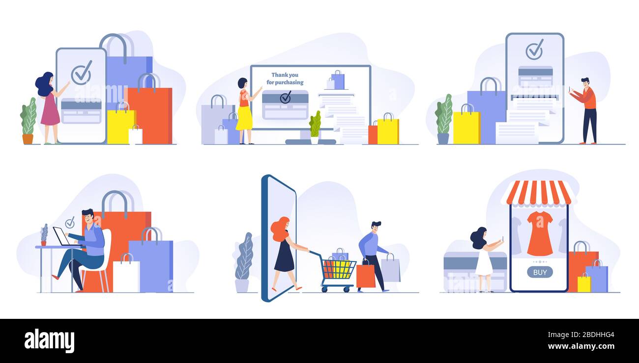 Online store payment. Mobile shopping, pay purchase order and credit ...