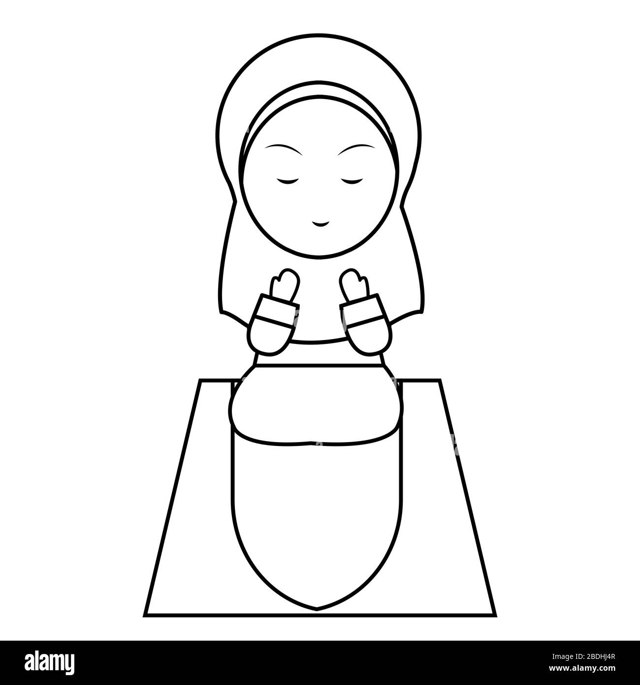 Cute Line Art Illustration of Muslim Girl When She Was Prayed Stock ...