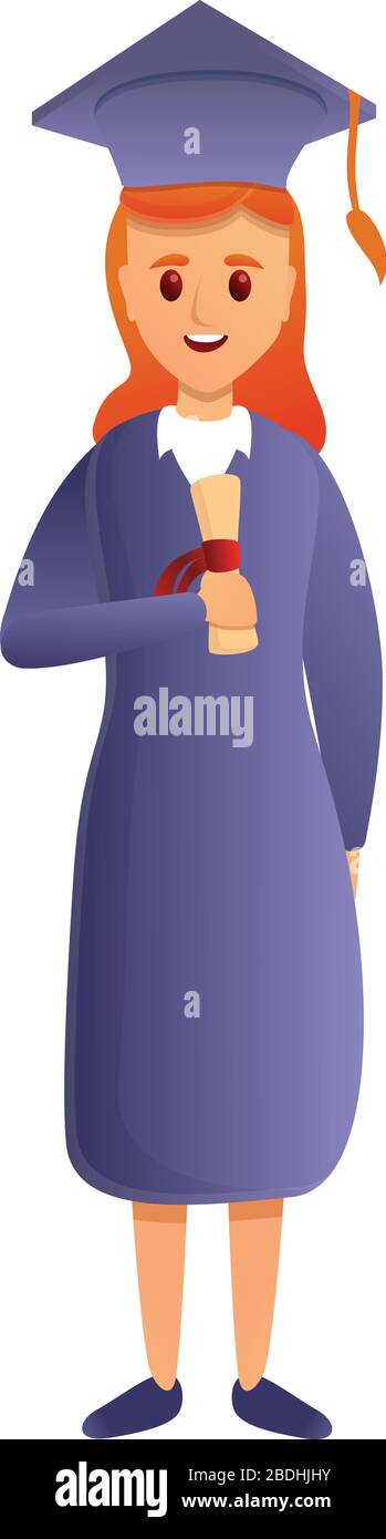 Graduated university girl icon. Cartoon of graduated university girl ...