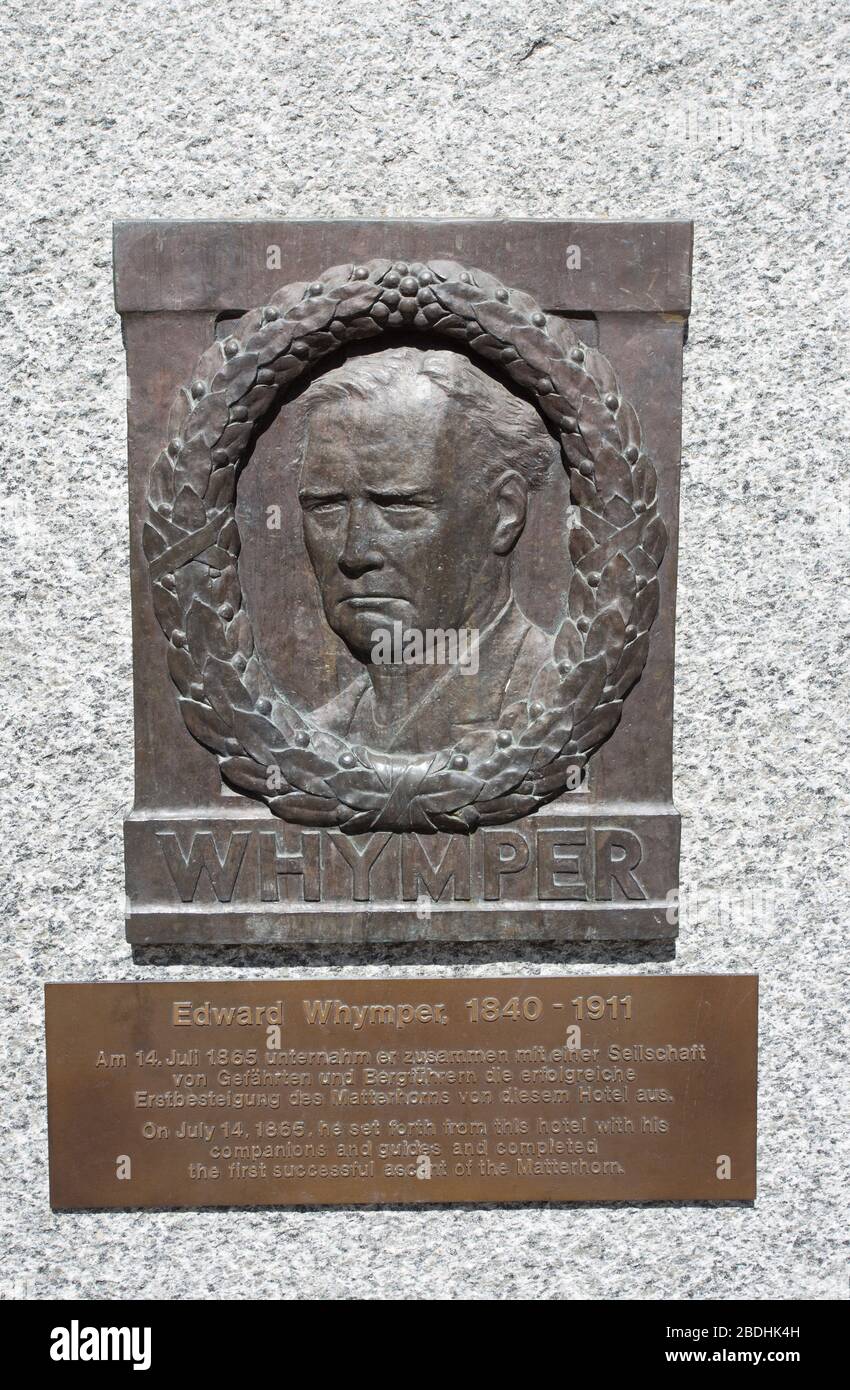 A plaque on the Hotel Monte Rosa, Zermatt recording that Edward Whymper ...