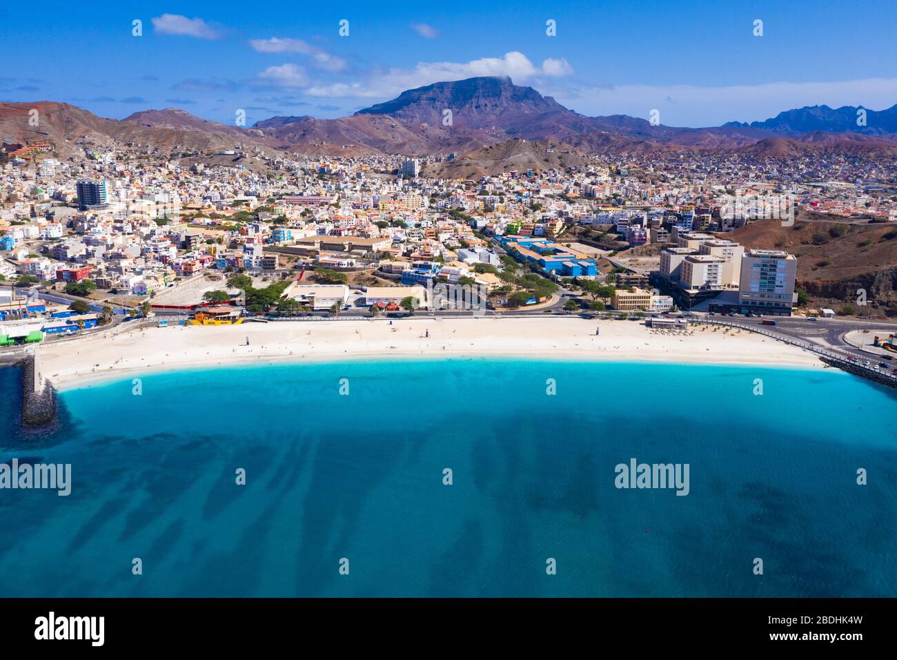 Aerial view of Laginha beach in Mindelo city in Sao Vicente Island in ...