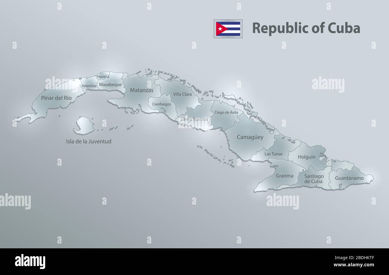 Cuba map and flag, administrative division separates regions and names ...