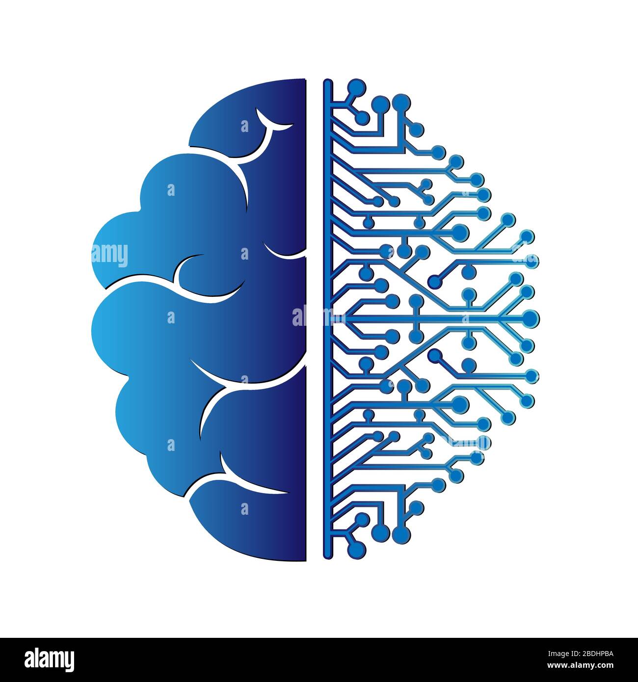 The left and right hemisphere of the brain. Artificial intelligence. Stock vector illustration ...
