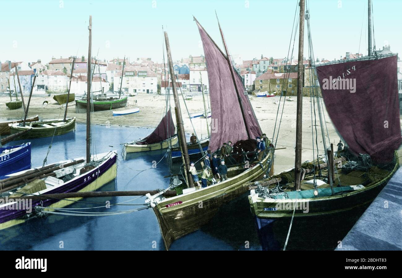 St Ives, Pilchard Boats 1908 Stock Photo - Alamy
