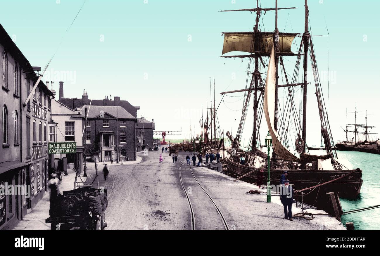 Poole, Barges and the Quay 1908 Stock Photo - Alamy