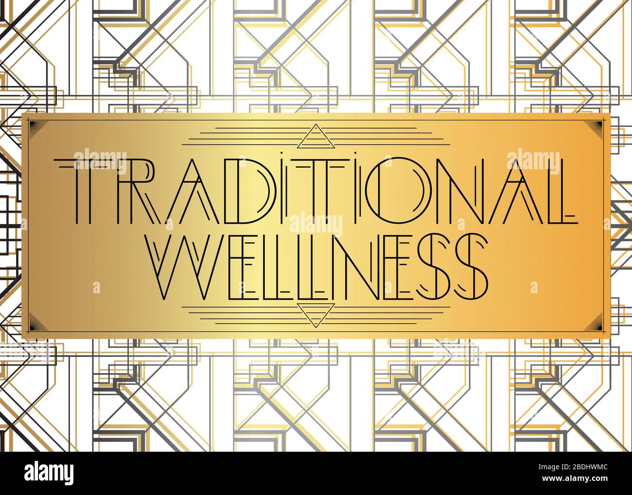 Art Deco Traditional Wellness text. Decorative greeting card, sign with ...