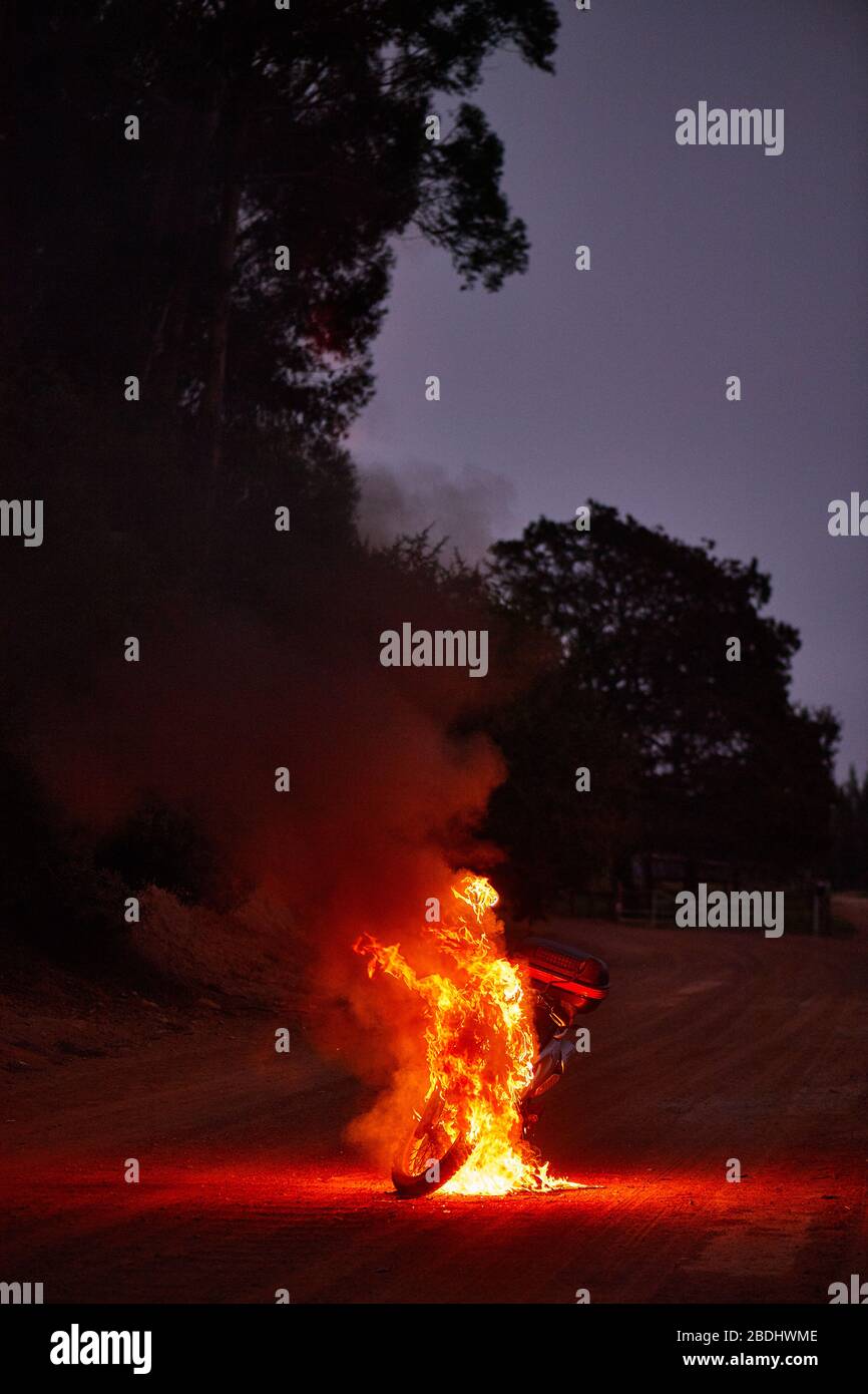 BMW Motorcycle on fire in Coetzenberg, Stellenbosch Stock Photo - Alamy