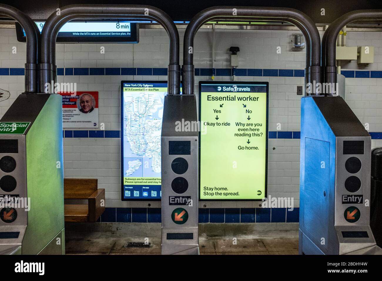 Brooklyn, NY. 5 April 2020. Signs in the entrance to the Avenue J ...