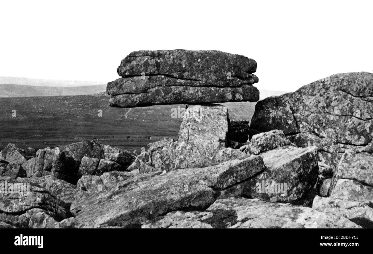 Dartmoor, the Logan Stone, Rippon Tor c1869 Stock Photo - Alamy