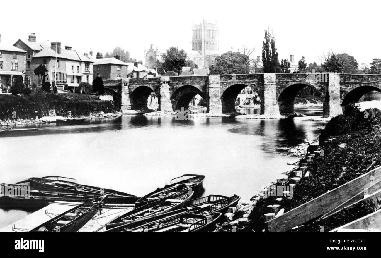 Hereford, Cathedral and Wye Bridge 1885 Stock Photo - Alamy