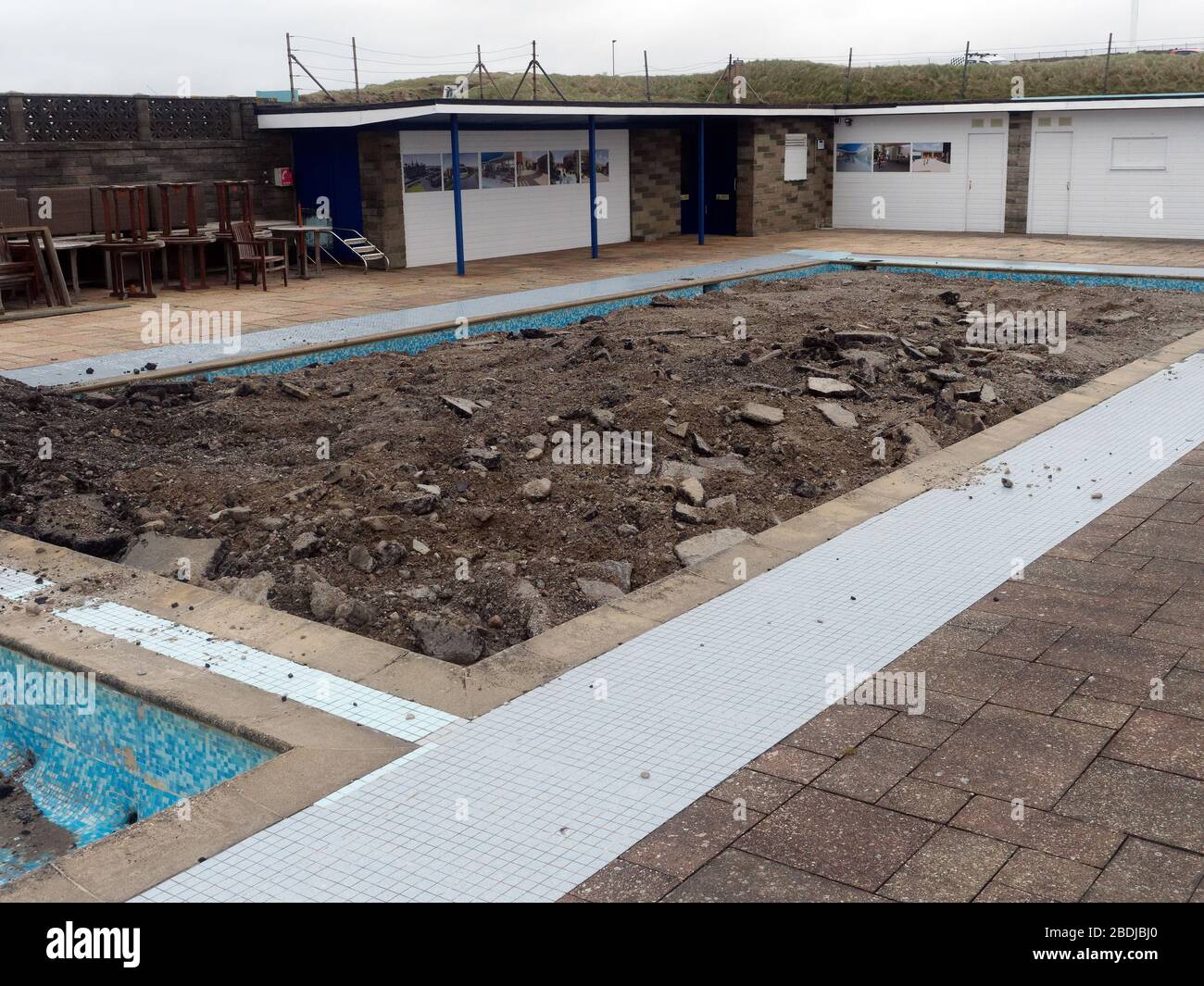 Swimming pool decomission at The Headland Hotel. Old outside pool ...