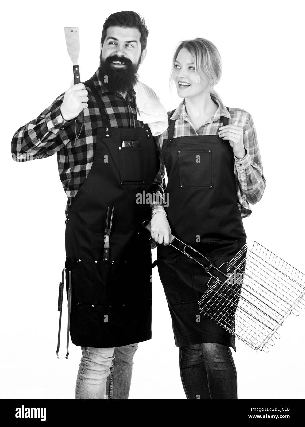 Backyard barbecue party. Family bbq ideas. Couple in love getting ready ...