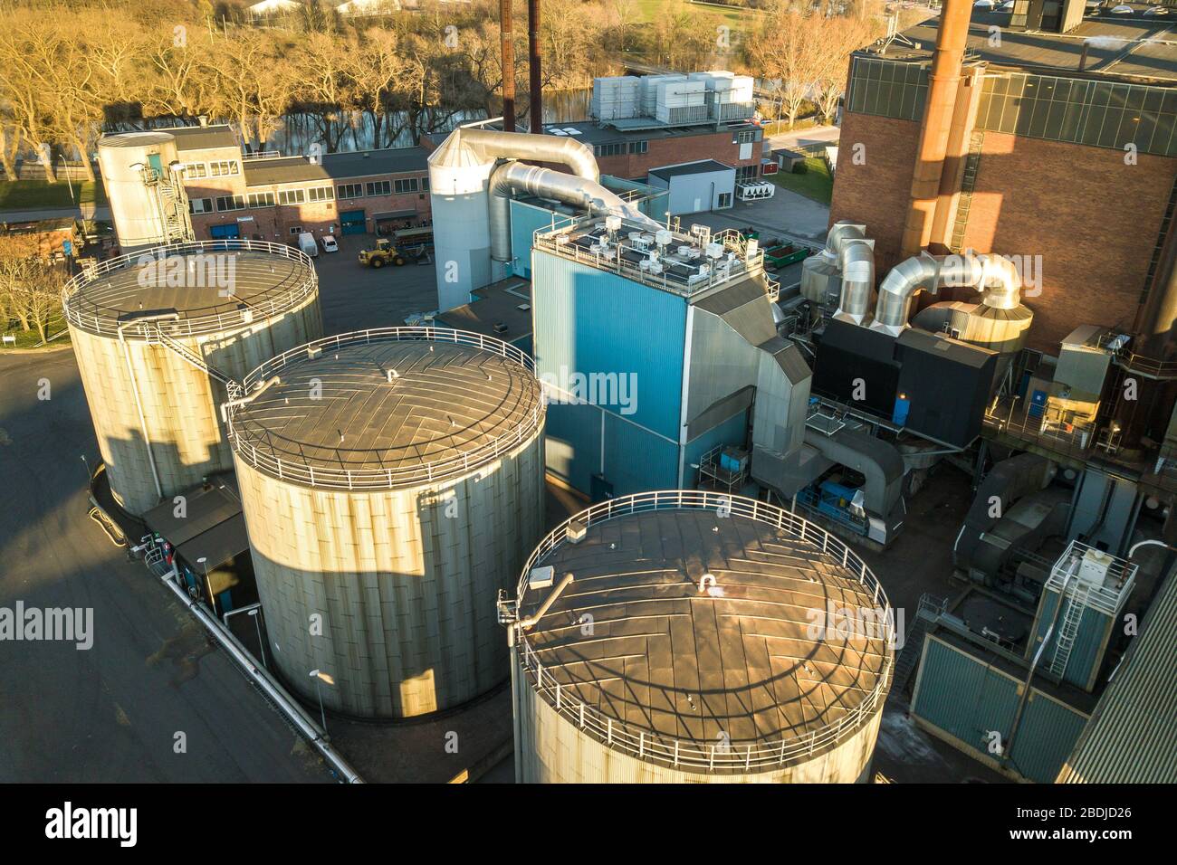 Aerial view of big fuel reservoirs in petroleum industrial zone and ...