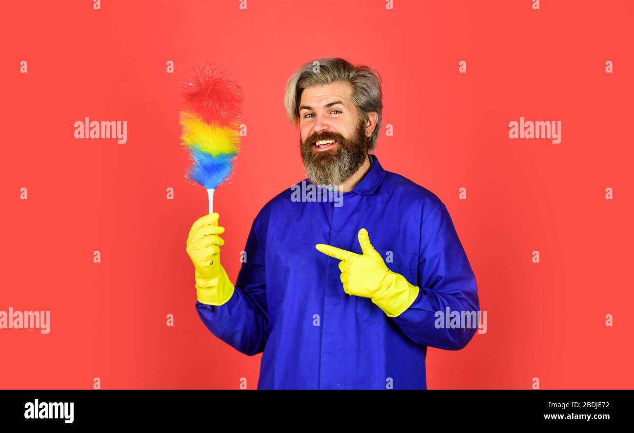 Cleaning service. Housekeeping duties. Cleaning apartment. Man use pp ...