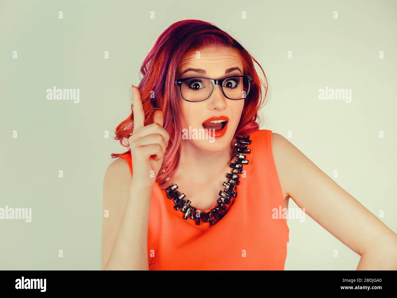 Thinking girl having idea. Closeup portrait intelligent cute young ...