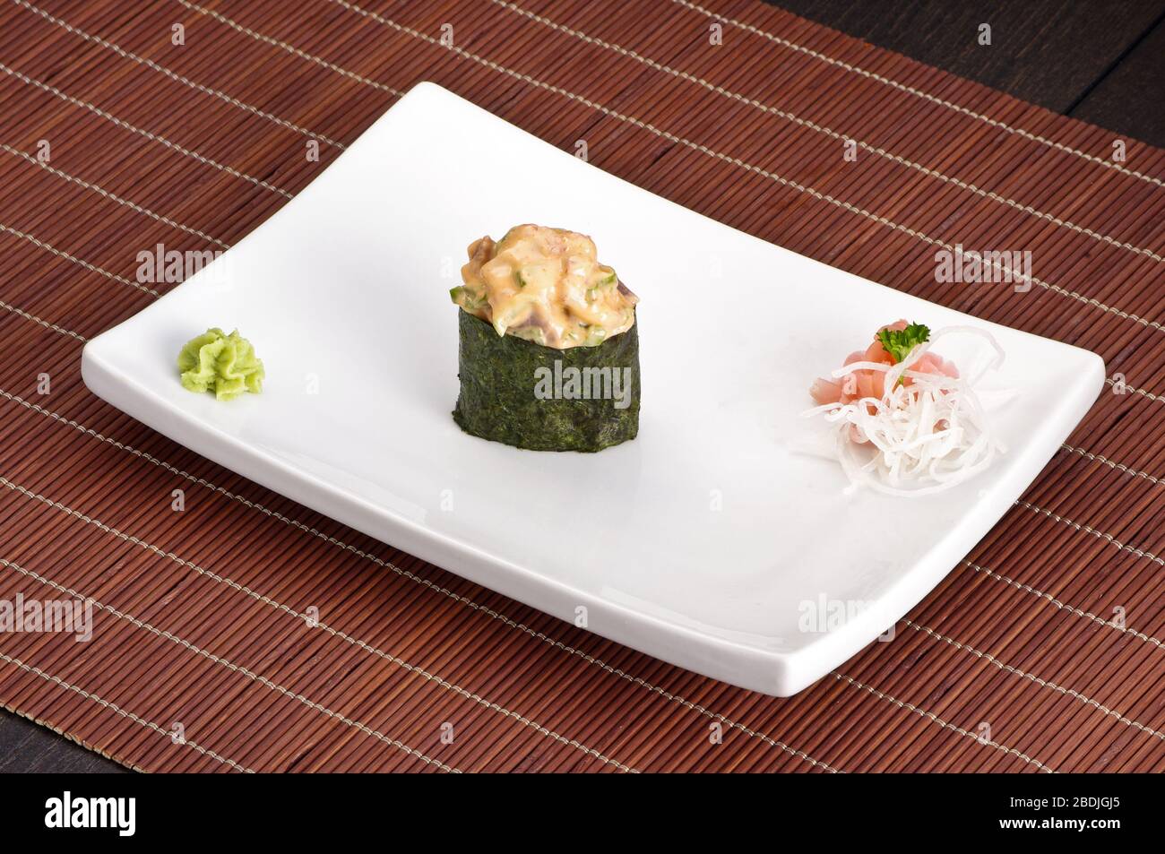 Raw fish nigiri. Japanese cuisine food Stock Photo - Alamy