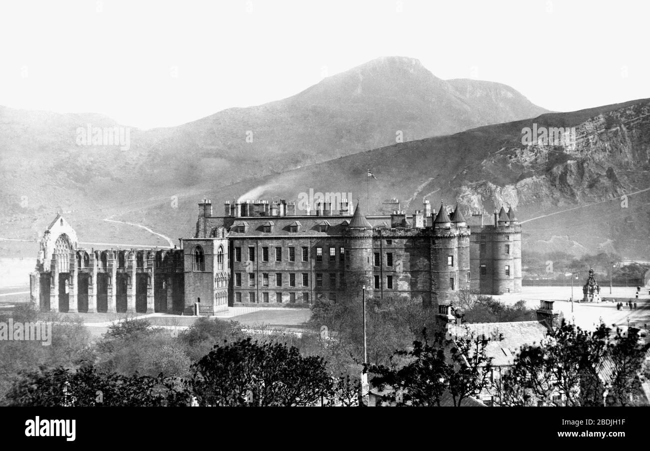 Edinburgh, Palace of Holyroodhouse and Arthur's Seat 1897 Stock Photo ...