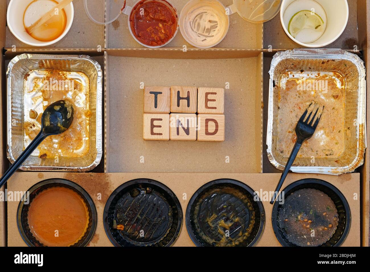 The inscription "the end everything is eaten. Cardboard box food ...