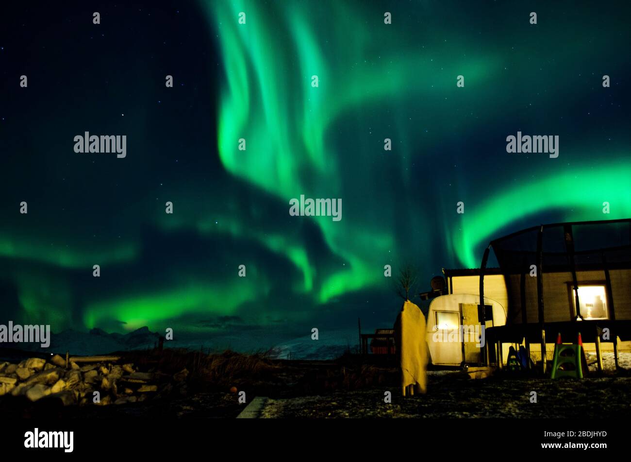 Aurora borealis northern lights dance the dark night sky hi-res stock ...