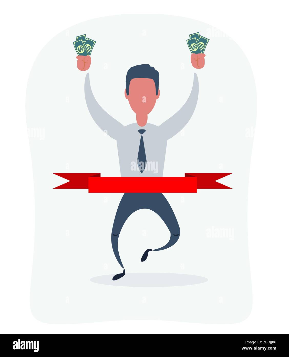 Businessman crossing finish line with money, won a competition. Success ...