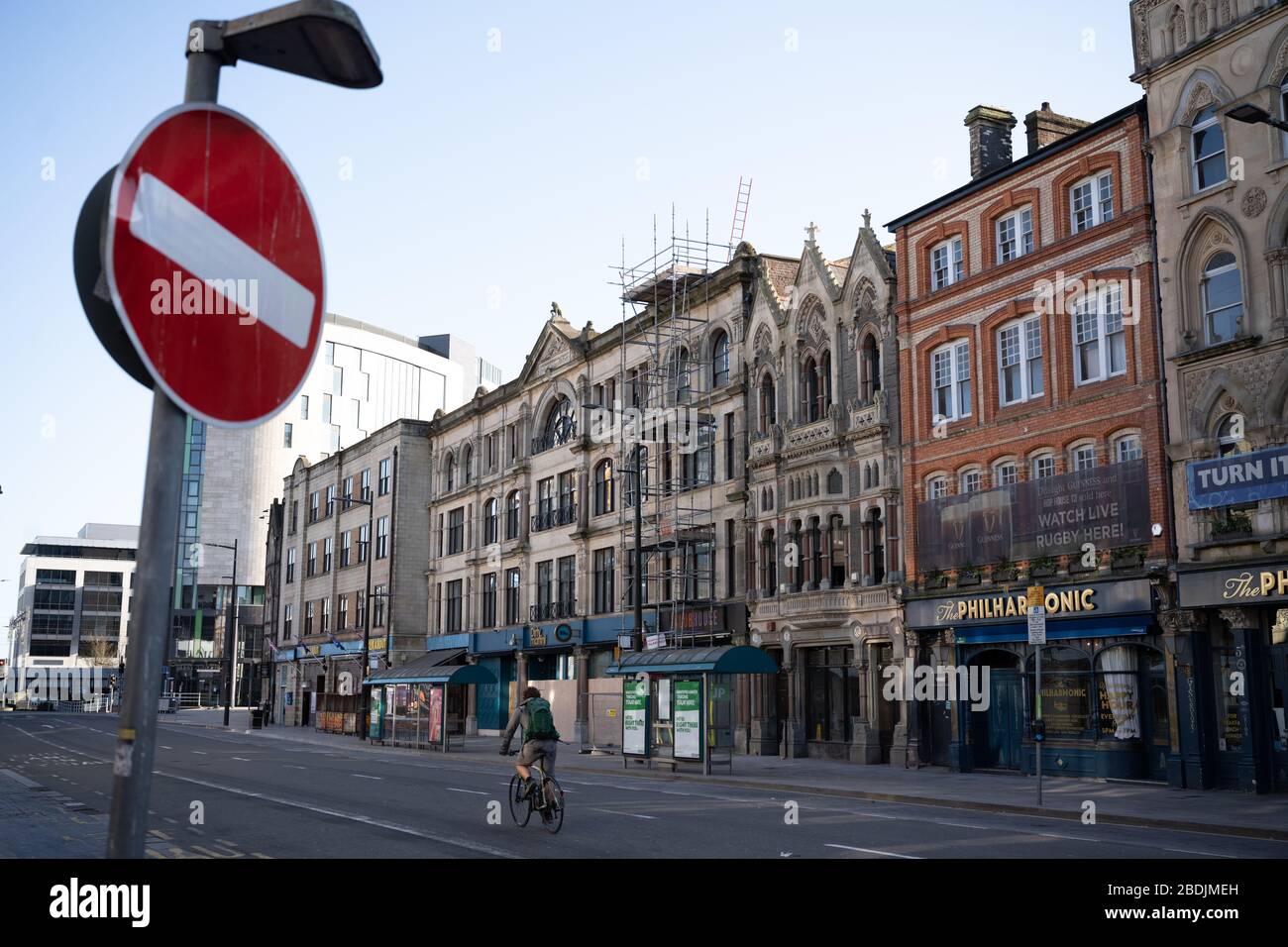 A quiet St. MaryÕs Street in Cardiff, Wales, UK, during the coronavirus ...