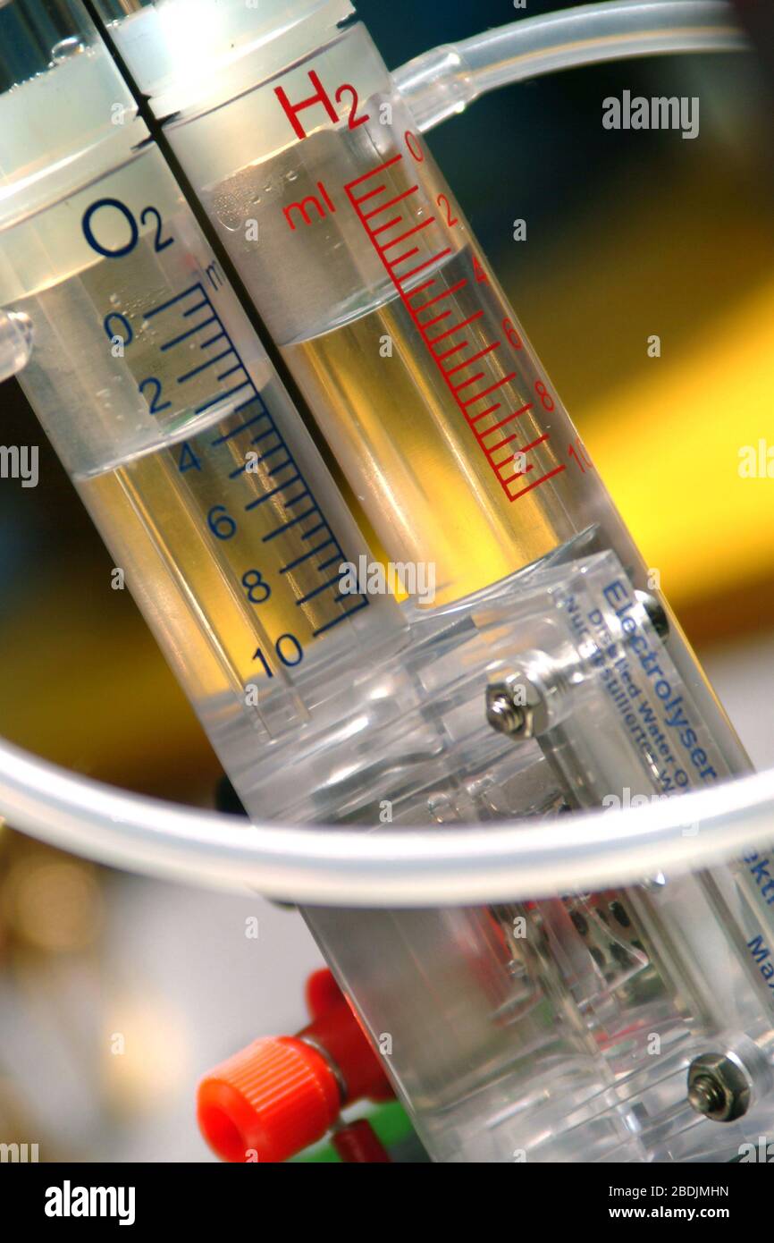 Experimentation in the laboratory for hydrogen production Stock Photo ...
