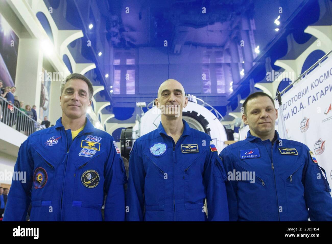 Expedition 63 crew members Russians Ivan Vagner, right, Anatoly ...