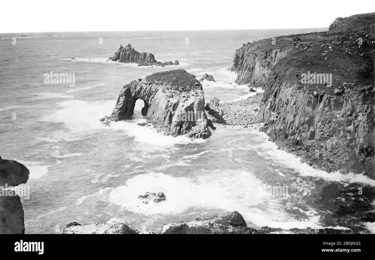 Land's End, Enys Dodman and Longships Lighthouse 1890 Stock Photo - Alamy