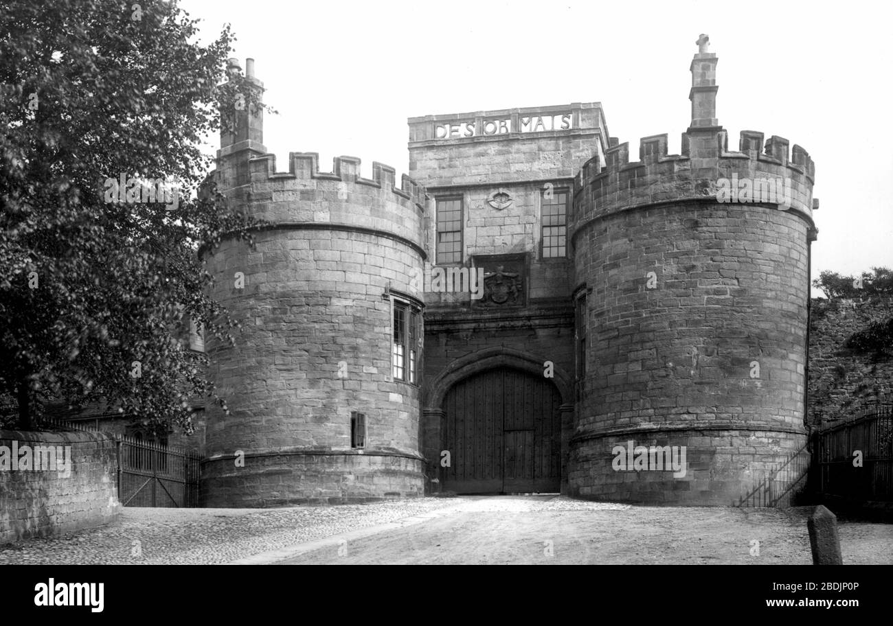 Skipton, the Castle, Entrance Gate 1888 Stock Photo - Alamy