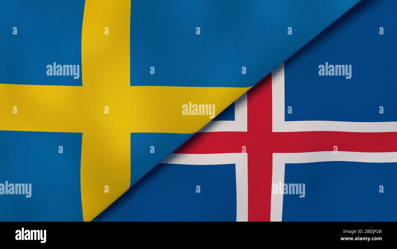 Two states flags of Sweden and IcelandHigh quality business background ...