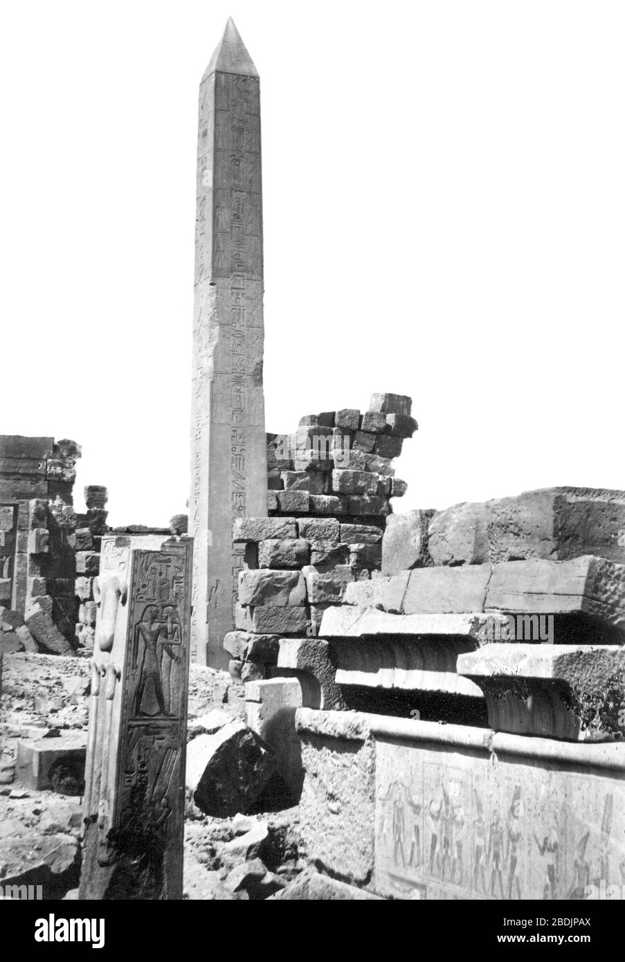 Thebes, Granite Obelisk and Lotus Column, Karnak 1857 Stock Photo - Alamy