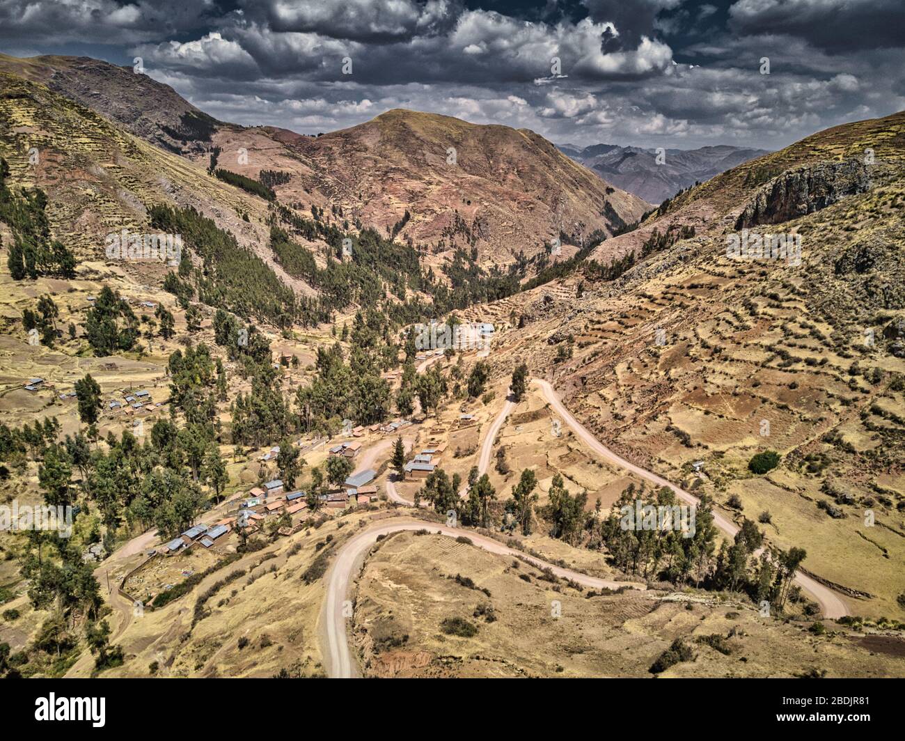 Aerial view of small village located high in Andes, Peru Stock Photo ...