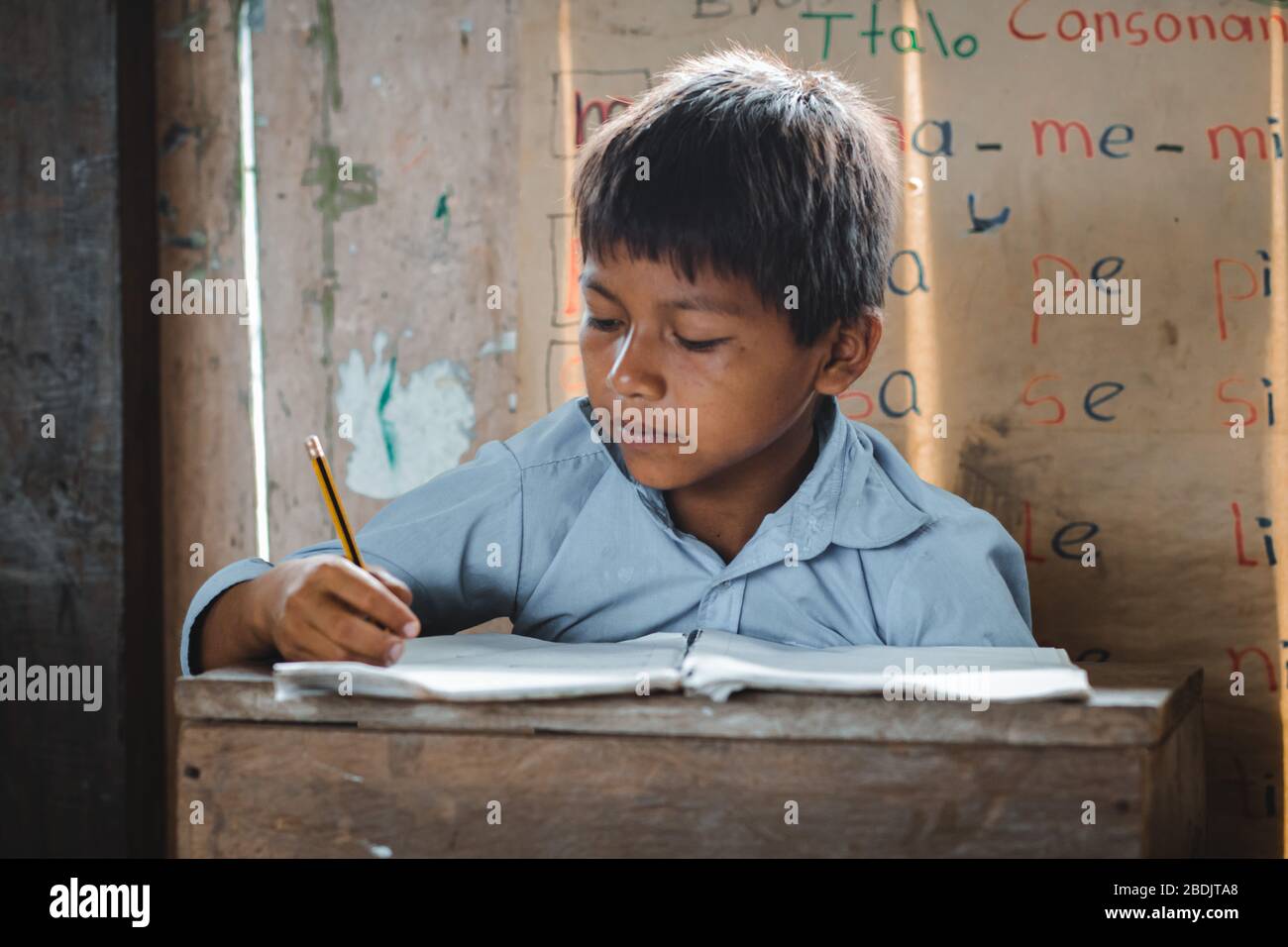 Indigenous kids learning, Shiwiar Territory, Ecuador Stock Photo - Alamy