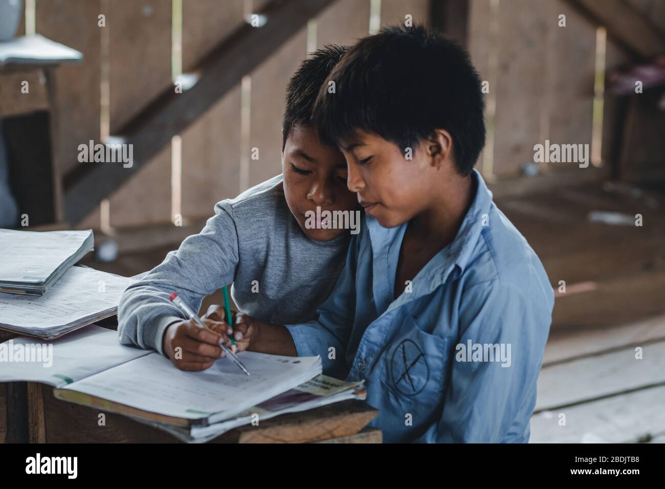 Indigenous kids learning, Shiwiar Territory, Ecuador Stock Photo - Alamy
