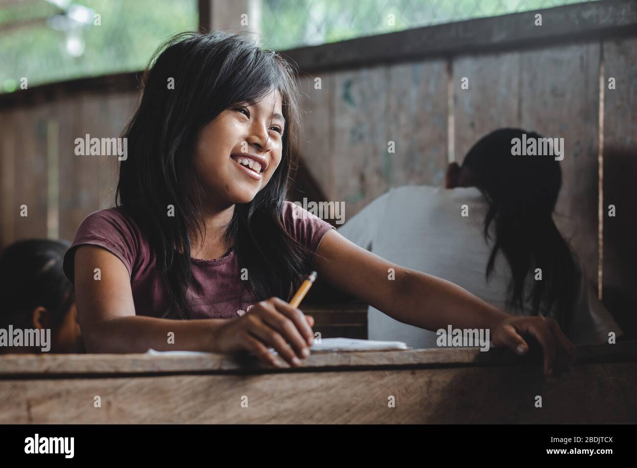 Indigenous kids learning, Shiwiar Territory, Ecuador Stock Photo - Alamy