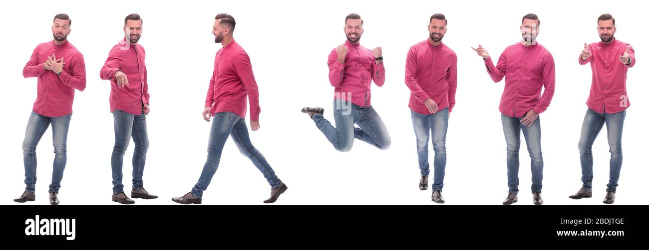 collage of photos of a modern man in a red shirt Stock Photo - Alamy