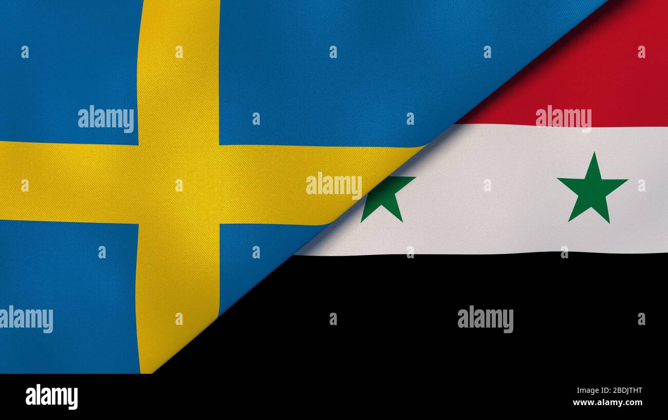 Two states flags of Sweden and SyriaHigh quality business background ...