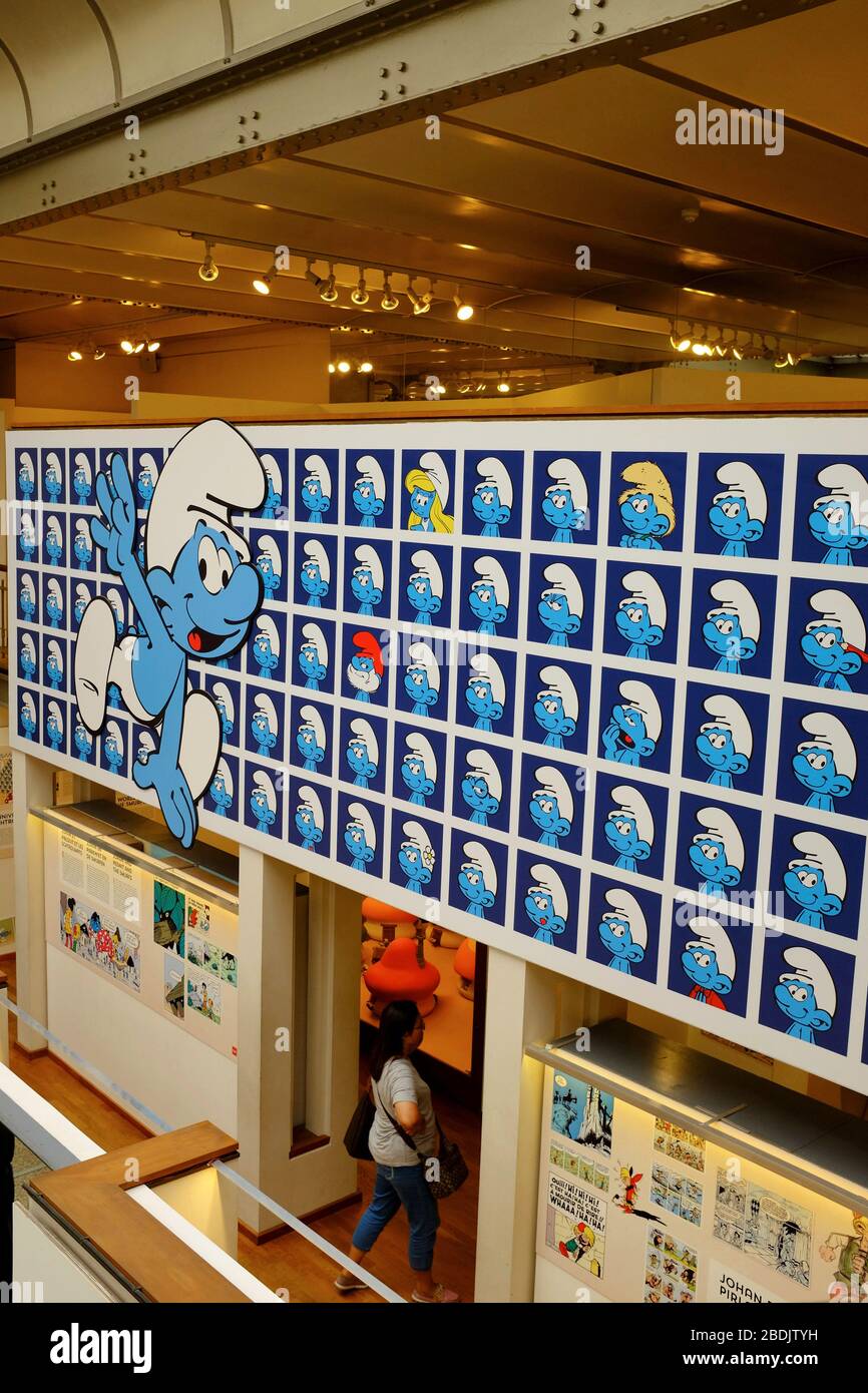 A closed up view of the images of The Smurfs display in Belgian Comic ...