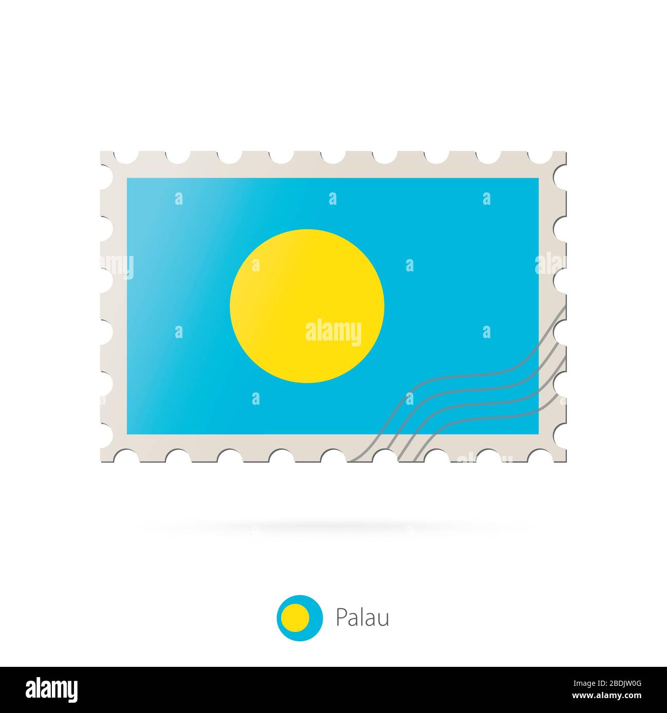 Postage stamp with the image of Palau flag. Palau Flag Postage on white background with shadow ...