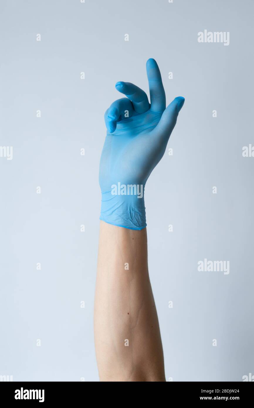 Hand women asian five finger symbol with glove of doctor isolated on ...