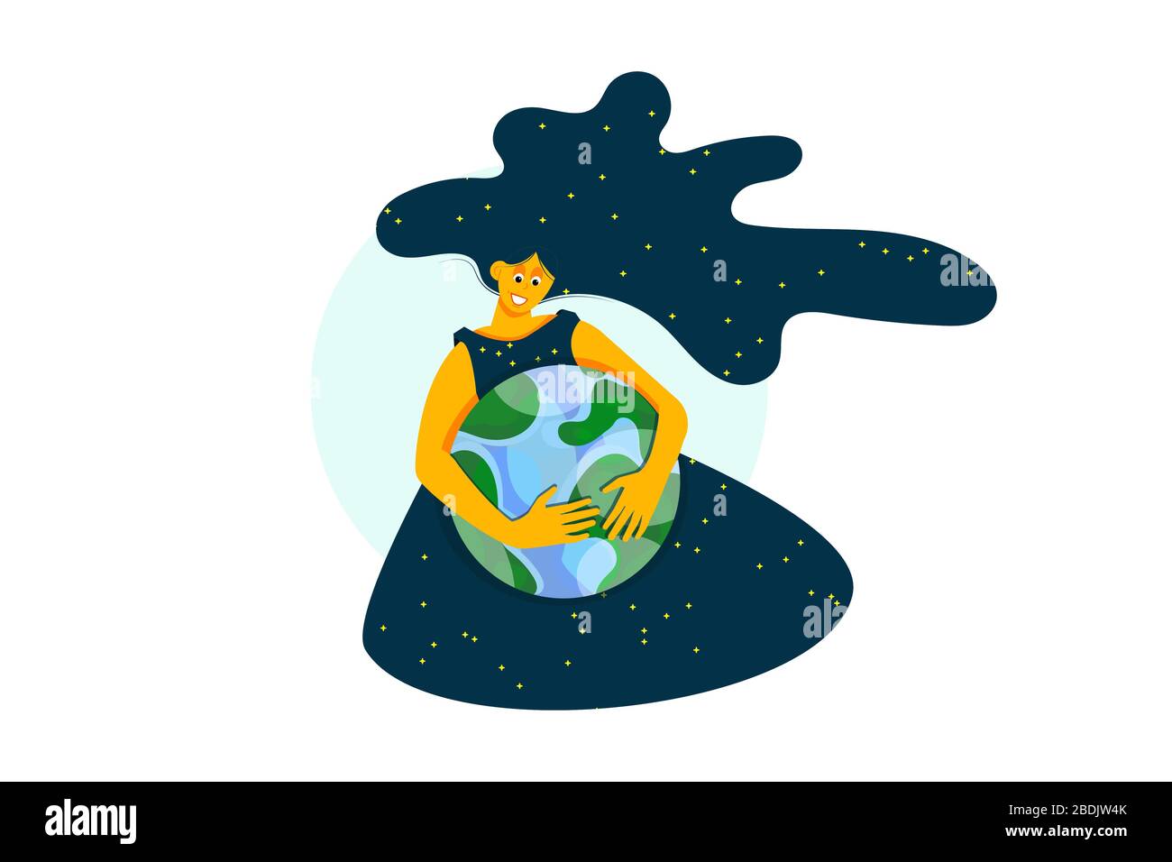 The girl holds the planet, the globe. Beautiful for design. Concept ...